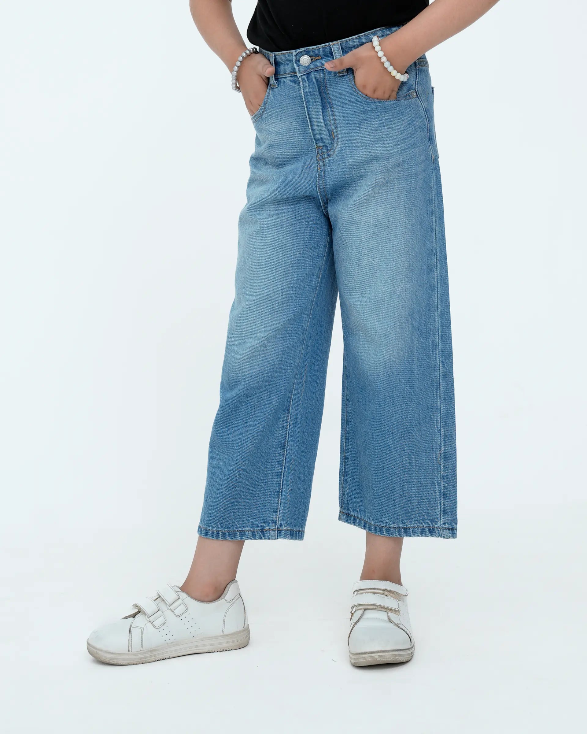 Girls Basic Straight Fit - Mid Blue - Harwage