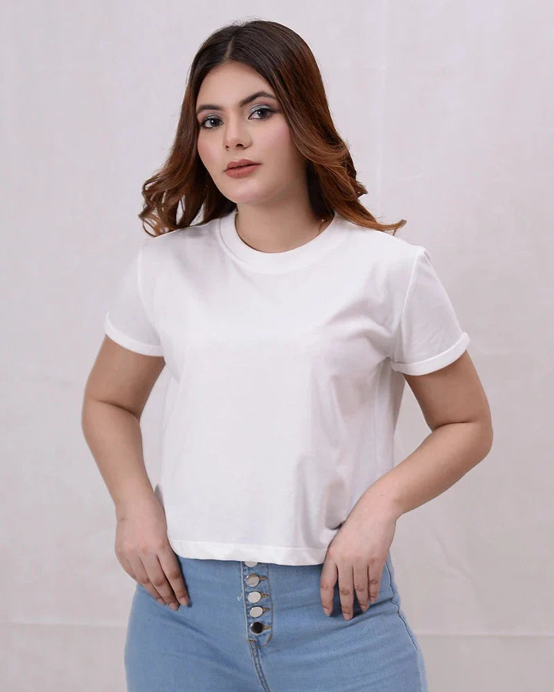 Women's Comfortable White Plain Cropped Top - Harwage