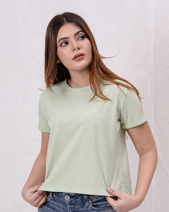Women's Plain Cropped Top – Iceberg Green - Harwage